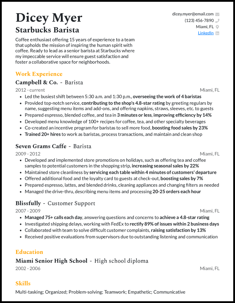 22 Barista Resume Examples [& Templates]