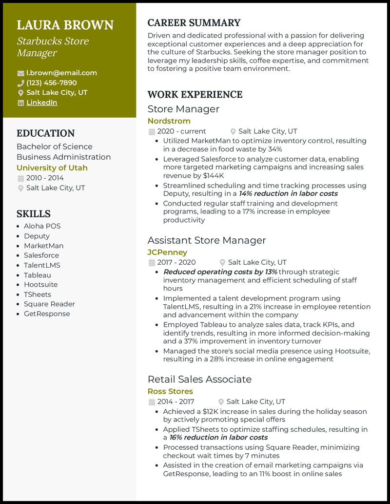 9 Store Manager Resume Examples for 2025