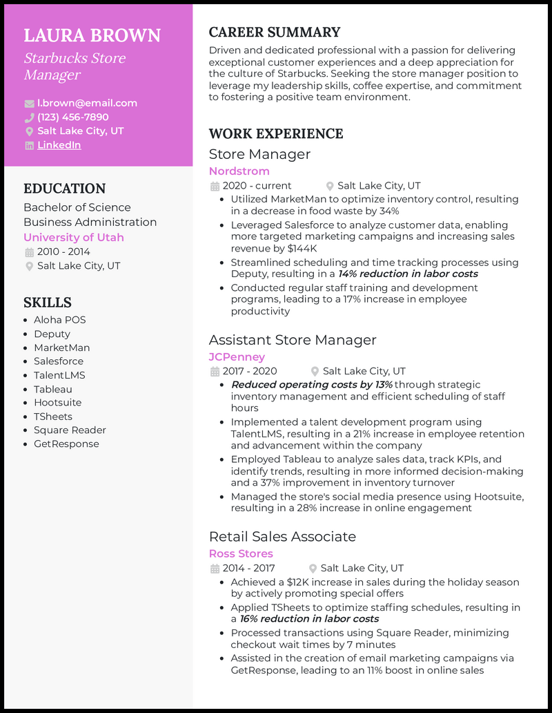 9 Store Manager Resume Examples for 2025