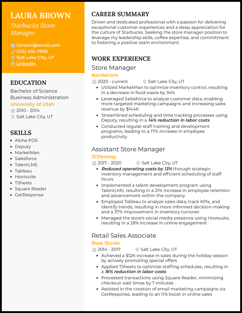 9 Store Manager Resume Examples for 2025