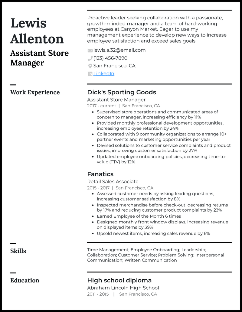 9 Store Manager Resume Examples for 2025