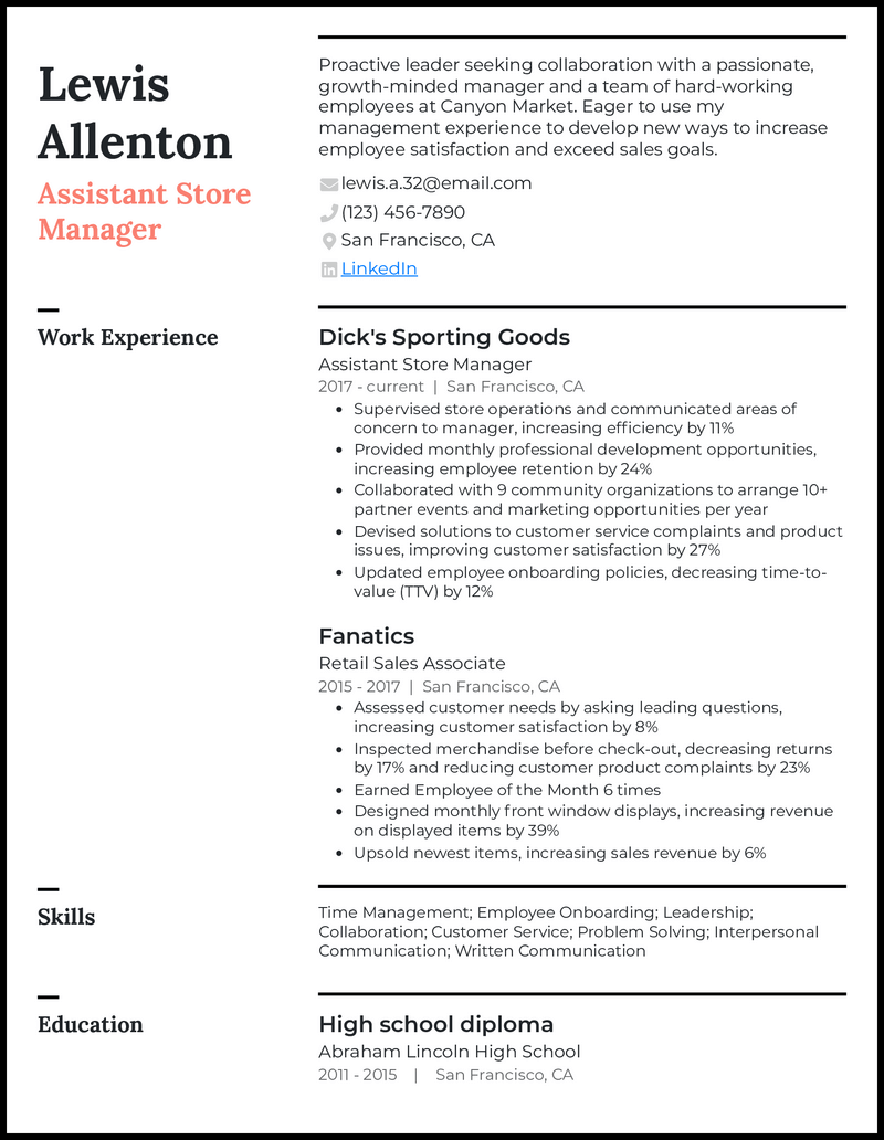 9 Store Manager Resume Examples for 2025