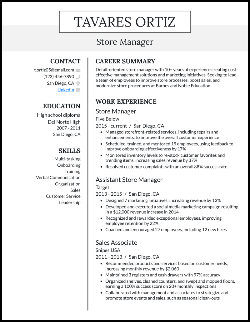 9 Store Manager Resume Examples for 2026