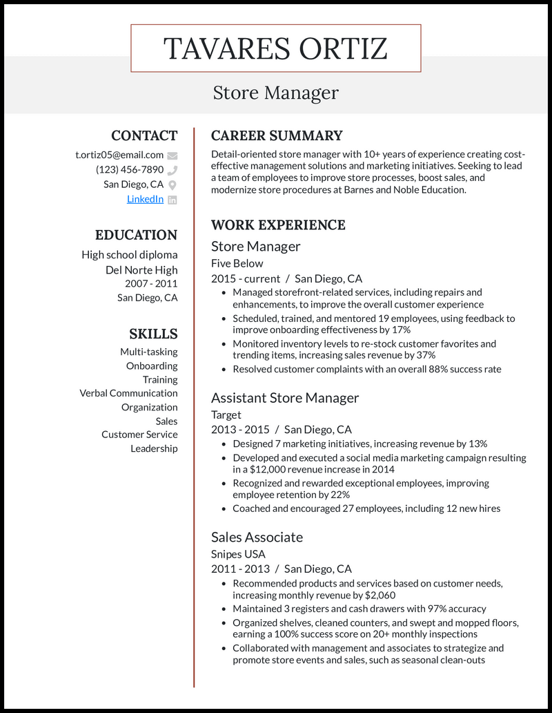 9 Store Manager Resume Examples for 2025