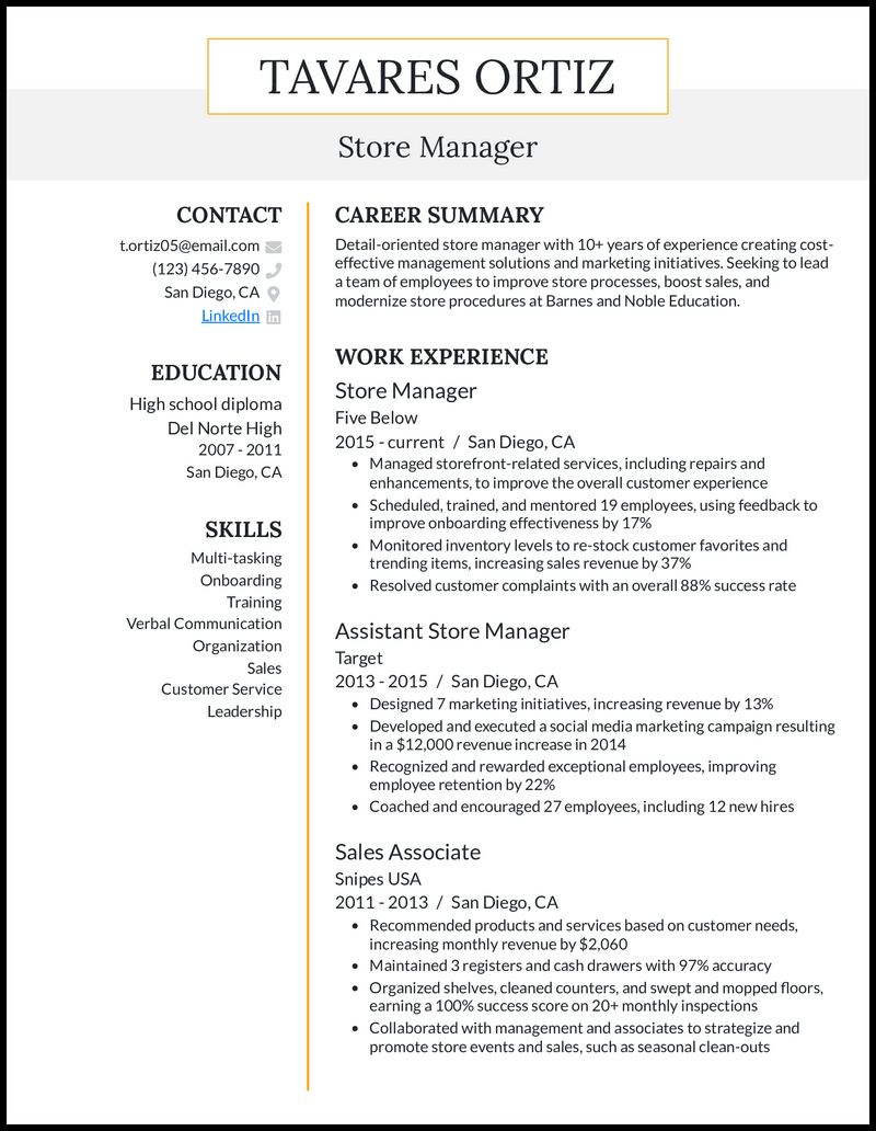 9 Store Manager Resume Examples for 2025