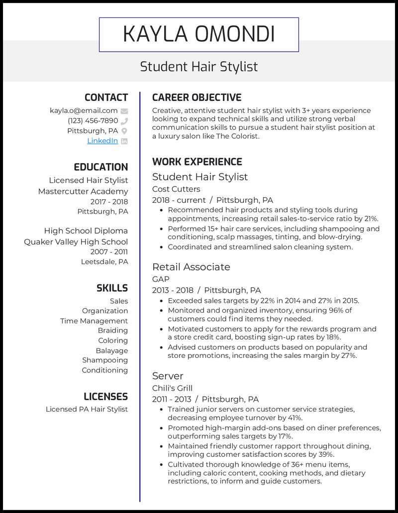 11 Hair Stylist Resume Examples [& Templates]
