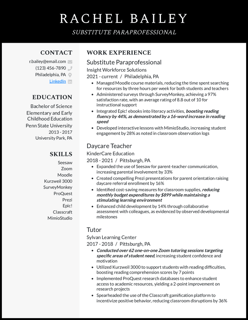 17 Paraprofessional Resume Examples Winning Jobs in 2025