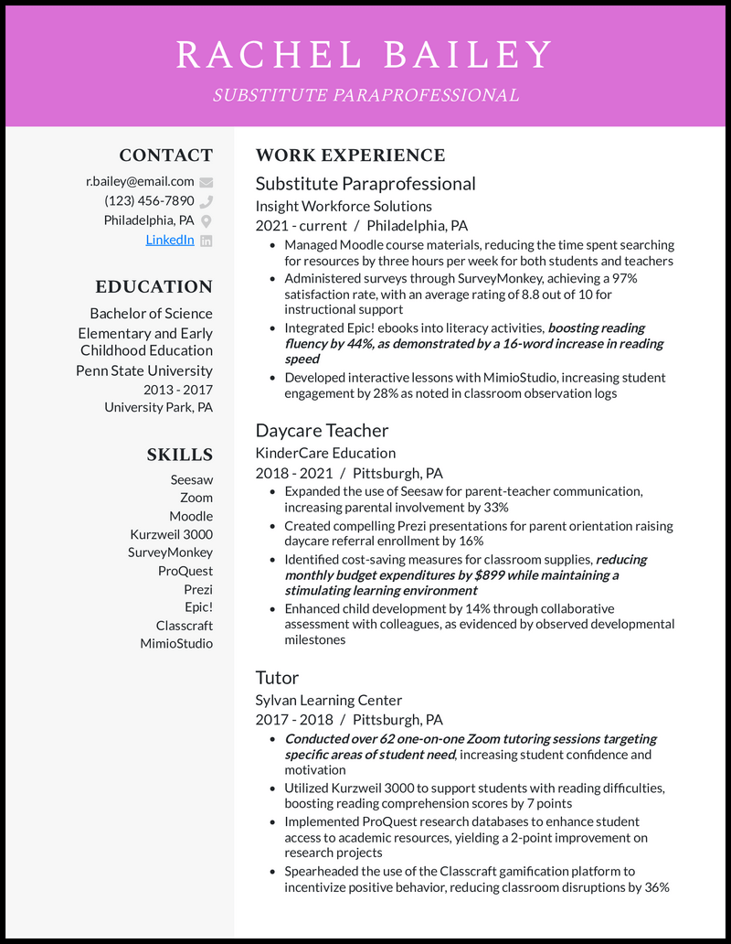17 Paraprofessional Resume Examples Winning Jobs in 2025