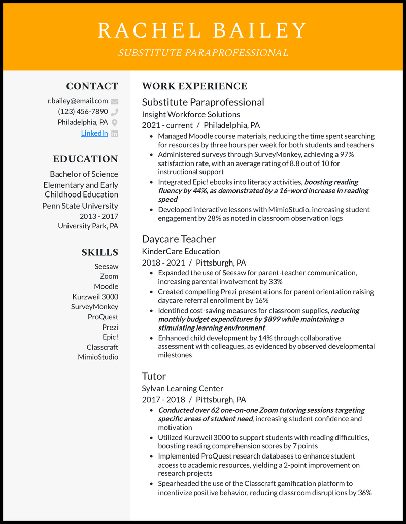 17 Paraprofessional Resume Examples Winning Jobs in 2025