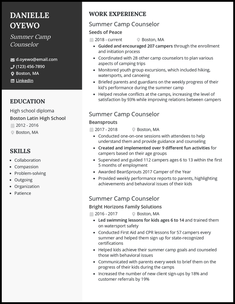 3 Summer Camp Counselor Resume Examples That Work In 2024