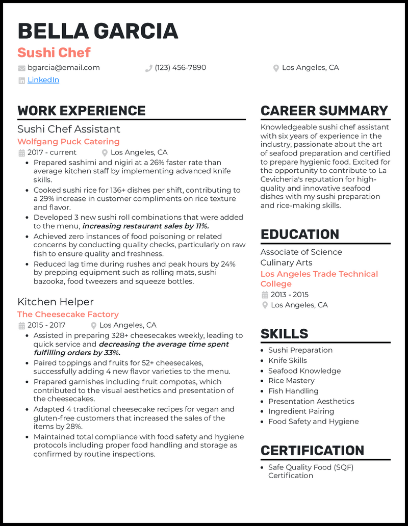 7 Chef Resume Examples [& Templates]