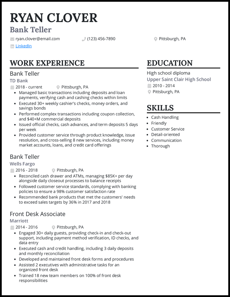 9 Bank Teller Resume Templates & Examples for 2025
