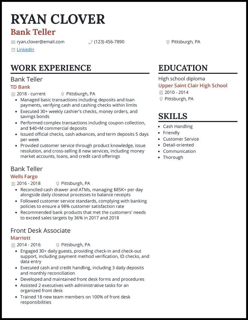 9 Bank Teller Resume Templates & Examples for 2025