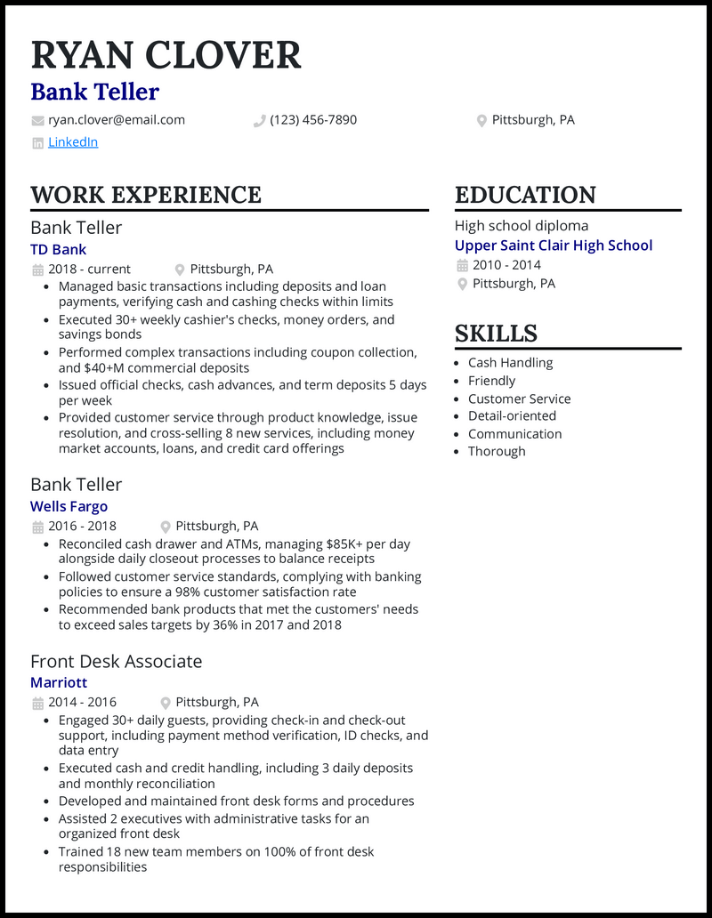 9 Bank Teller Resume Templates & Examples for 2025