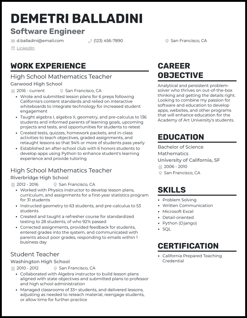 5 Teacher Career Change Resume Examples For 2025