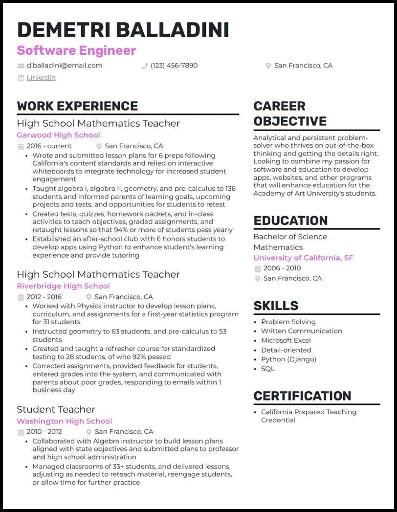 5 Teacher Career Change Resume Examples For 2025