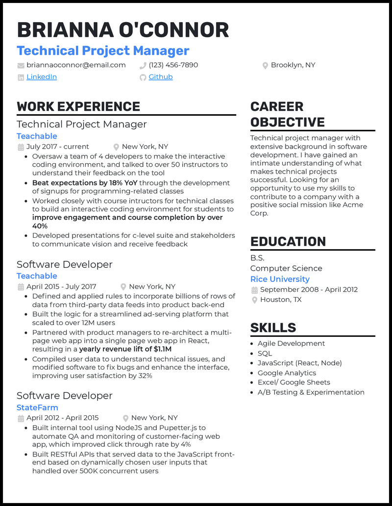 3 Real Technical Project Manager Resume Templates Examples For 2025