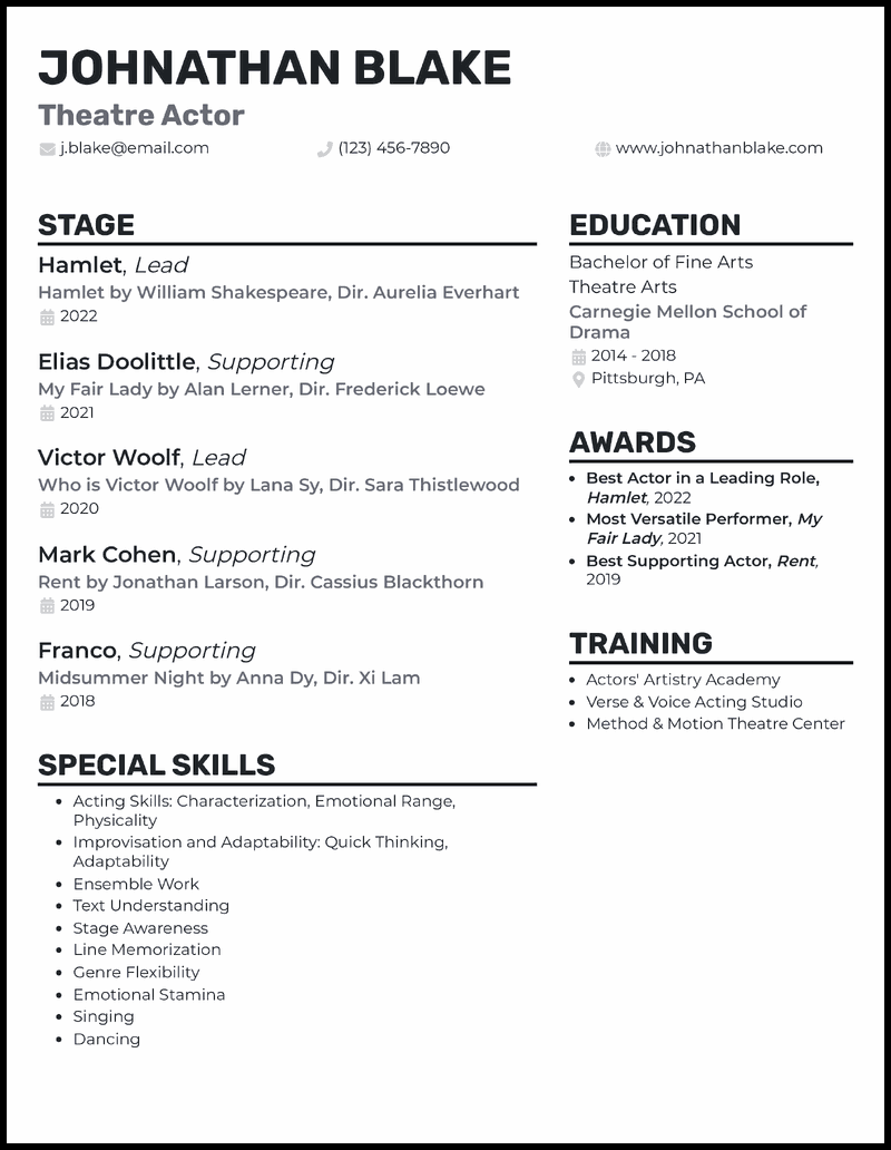 7 Theatre Resume Examples [& Templates]