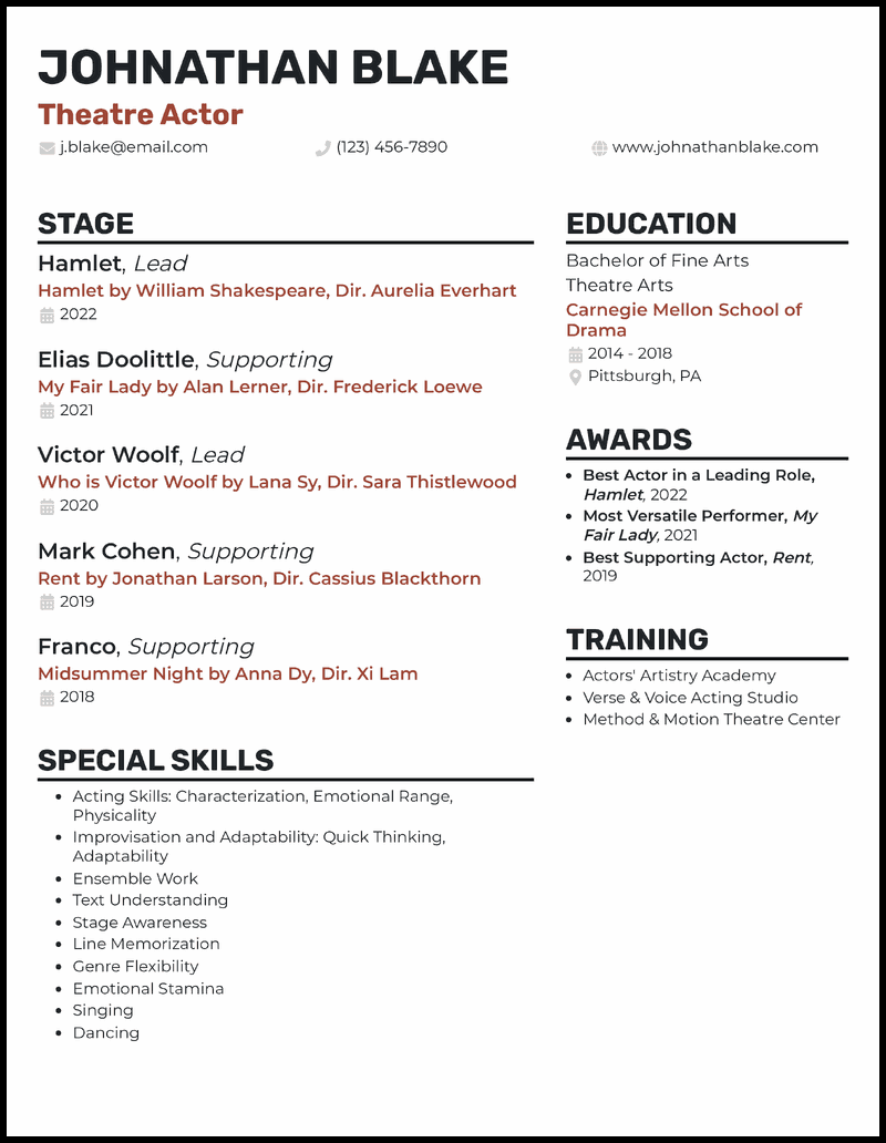 7 Theatre Resume Examples [& Templates]
