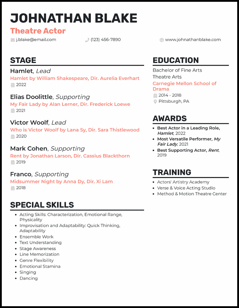 7 Theatre Resume Examples [& Templates]