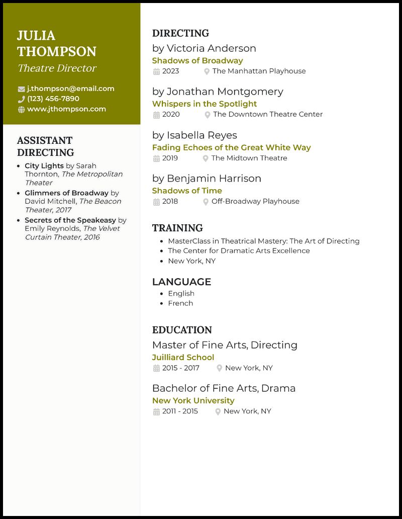 7 Theatre Resume Examples [& Templates]