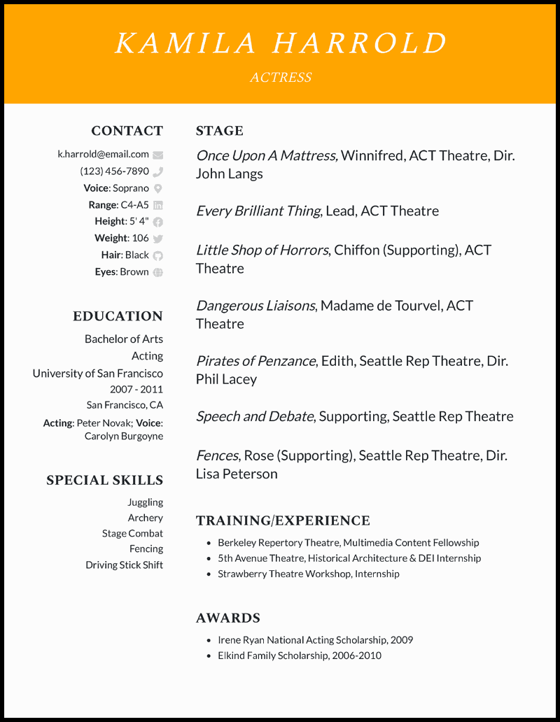 7 Theatre Resume Examples [& Templates]