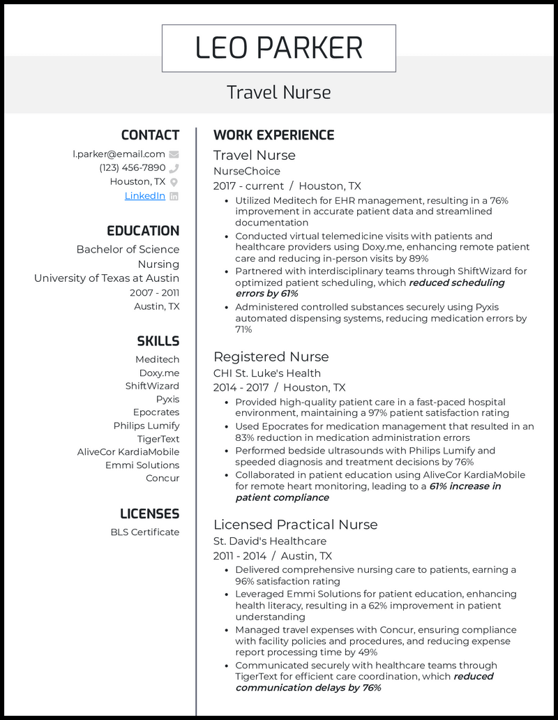 5 Travel Nurse Resume Examples For 2024