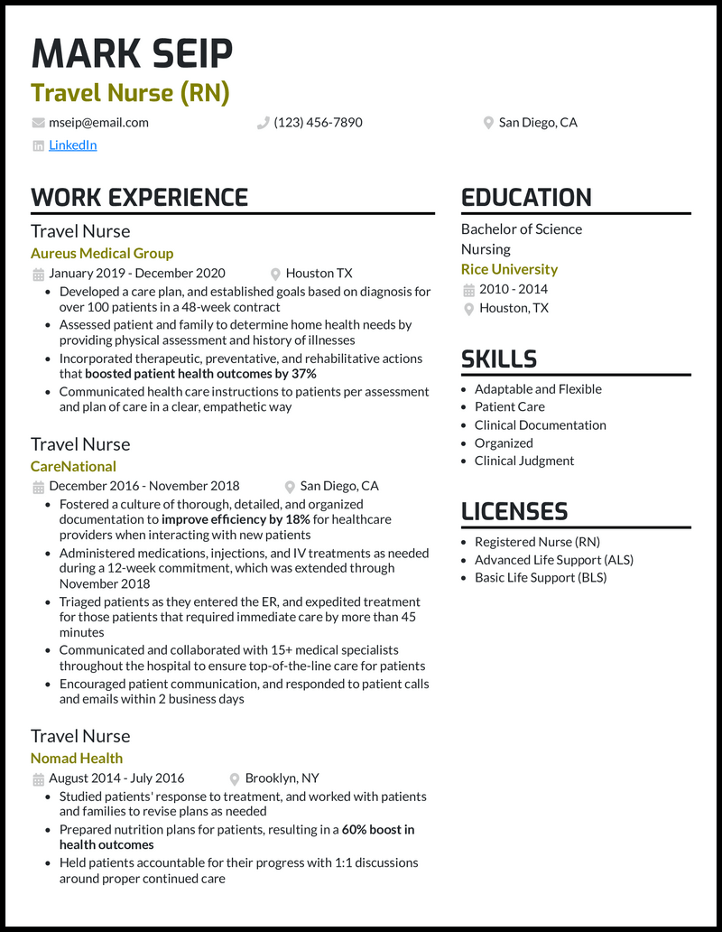 5 Travel Nurse Resume Examples For 2024