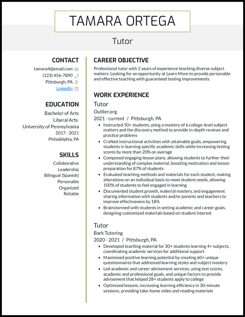 21 Tutor Resume Examples Built for 2024