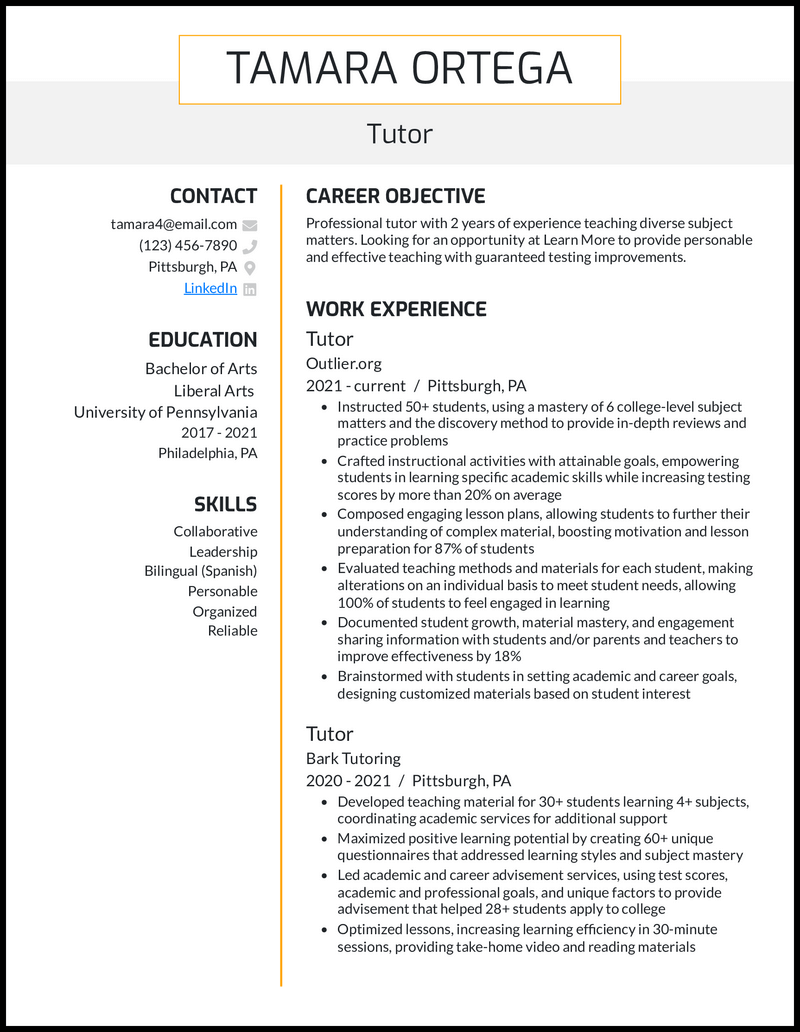 21 Tutor Resume Examples Built for 2024