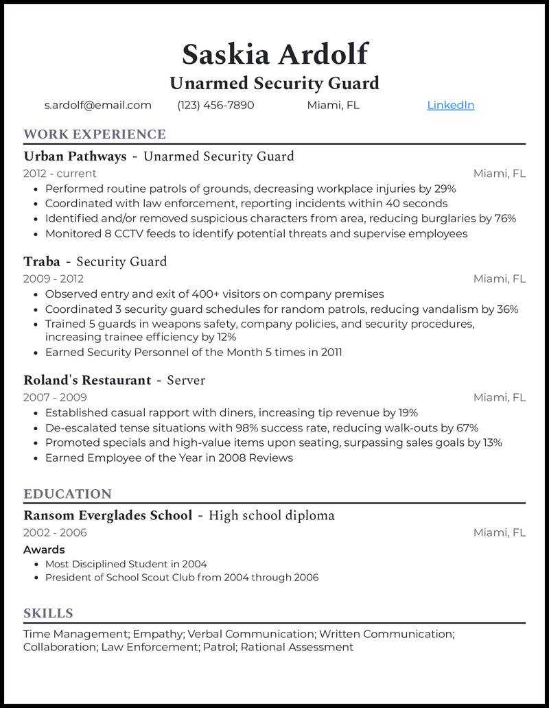 7 Security Guard Resume Examples [& Templates]