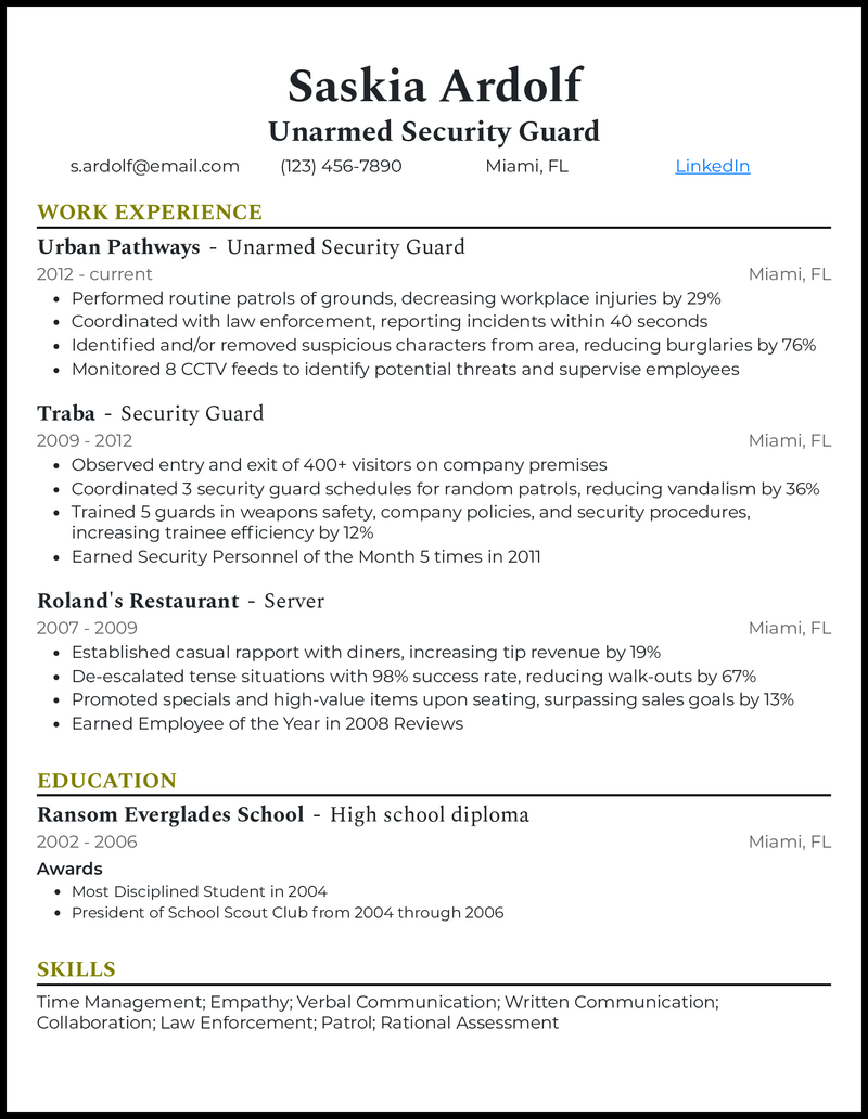 7 Security Guard Resume Examples [& Templates]