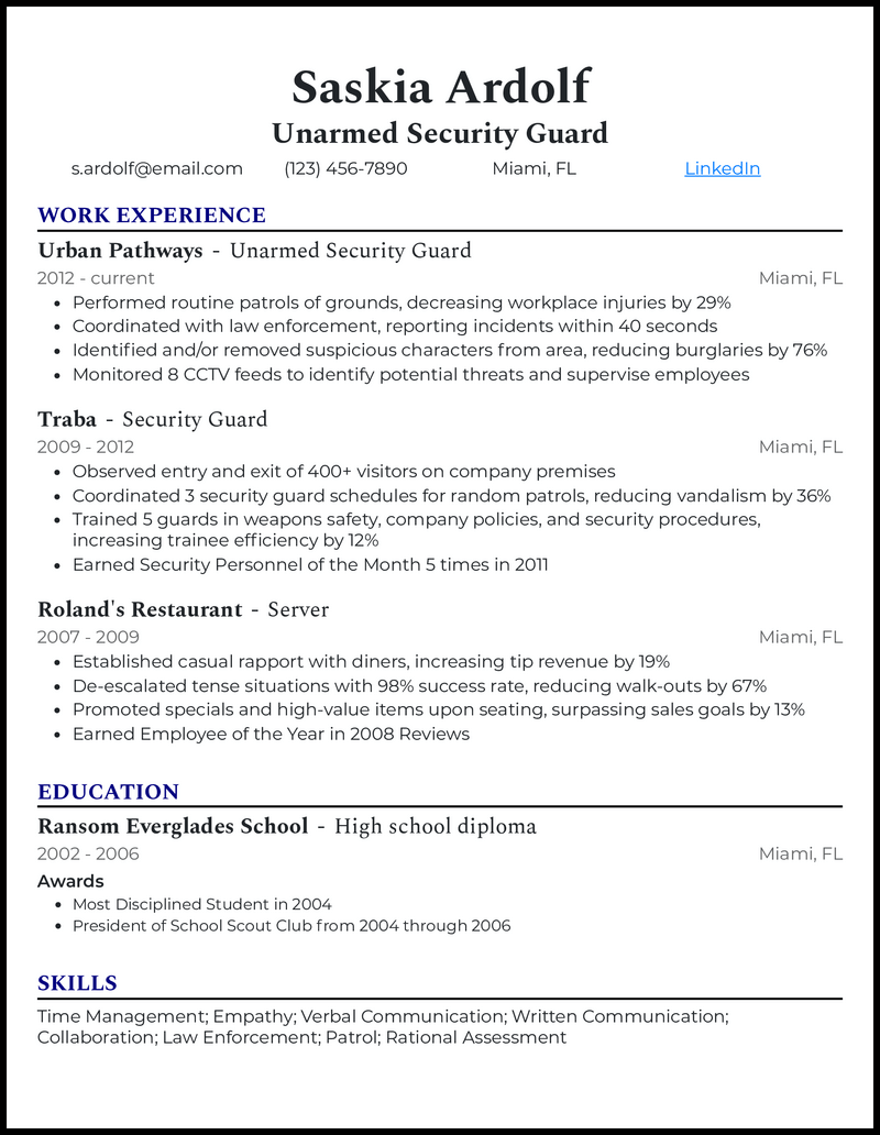 7 Security Guard Resume Examples [& Templates]