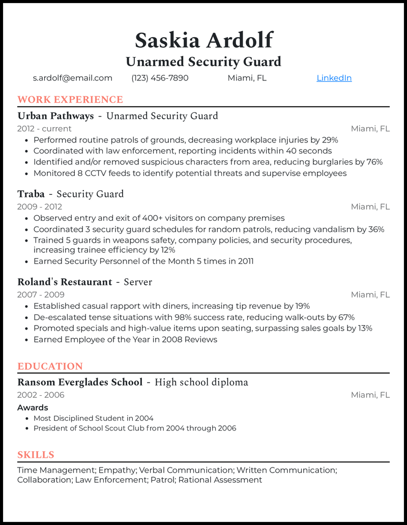7 Security Guard Resume Examples [& Templates]