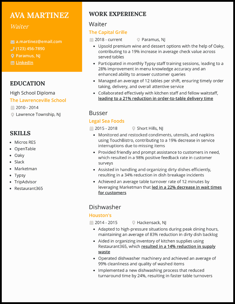 15 Waitress Resume Examples [& Templates]