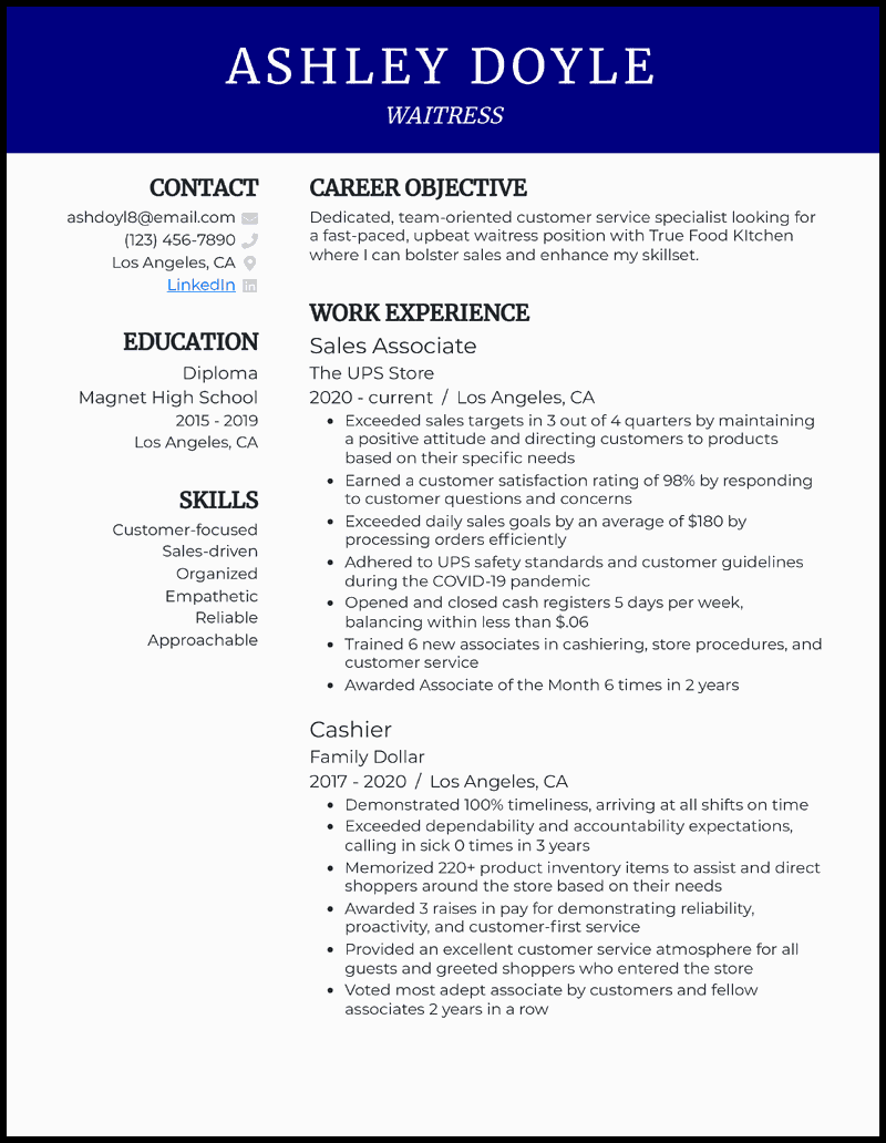 15 Waitress Resume Examples [& Templates]