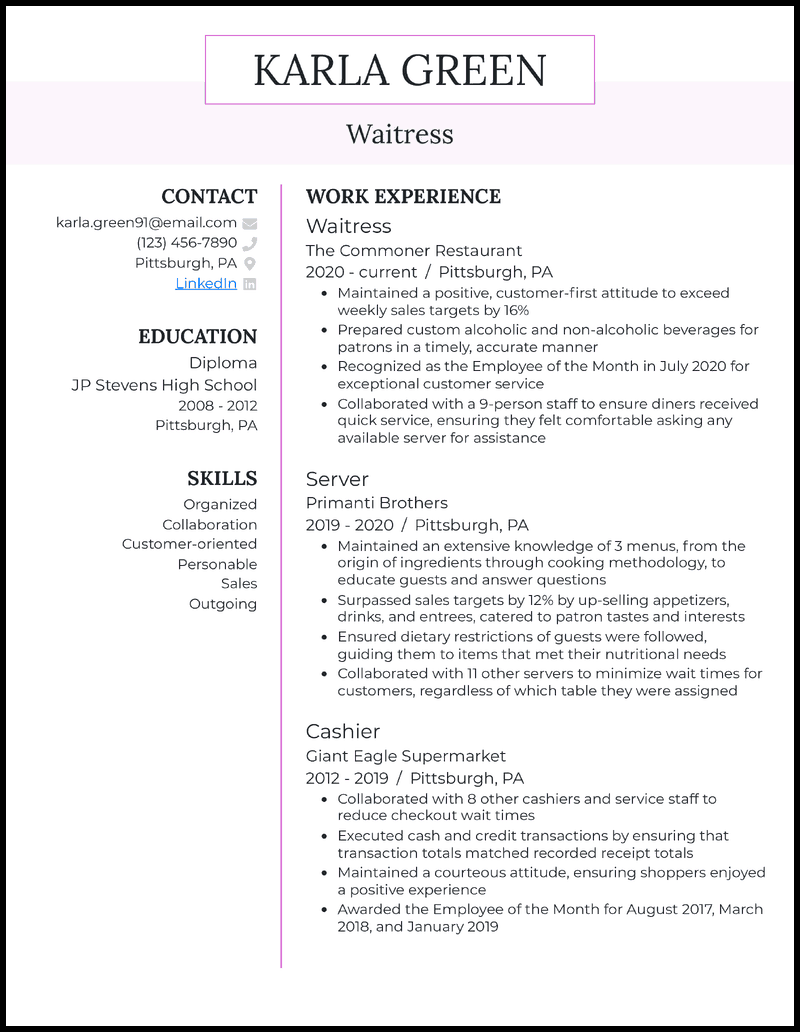 15 Waitress Resume Examples [& Templates]