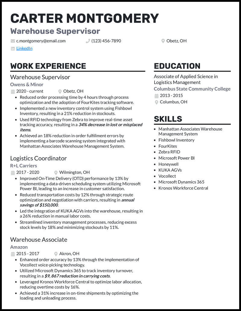 5 Warehouse Supervisor Resume Examples Built for 2025