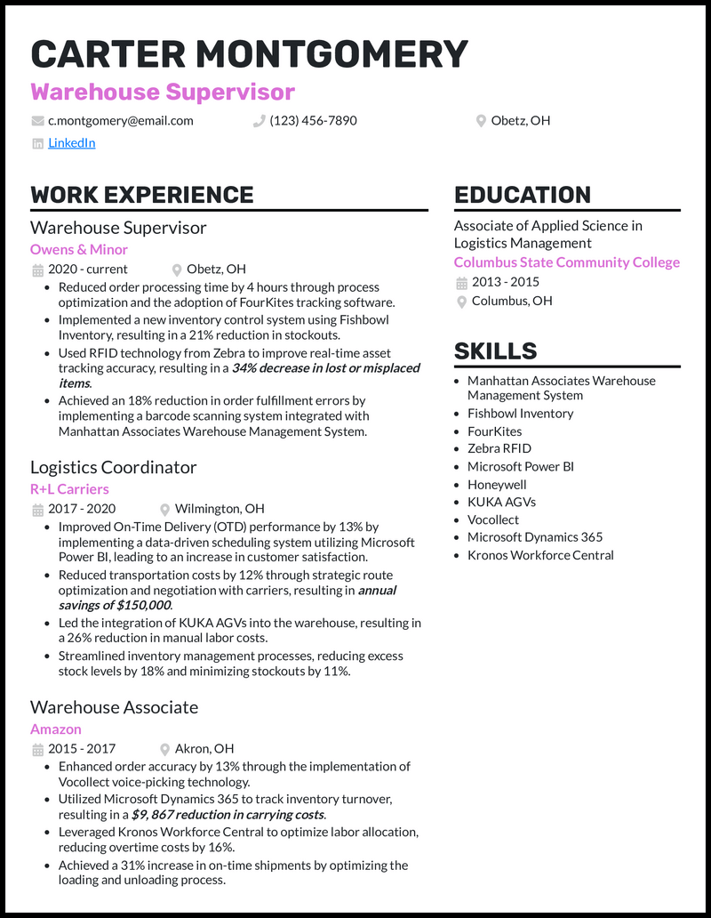 5 Warehouse Supervisor Resume Examples Built for 2025