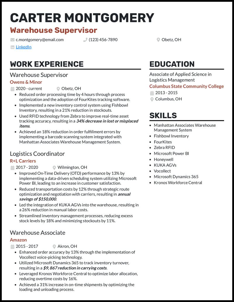 5 Warehouse Supervisor Resume Examples Built for 2025