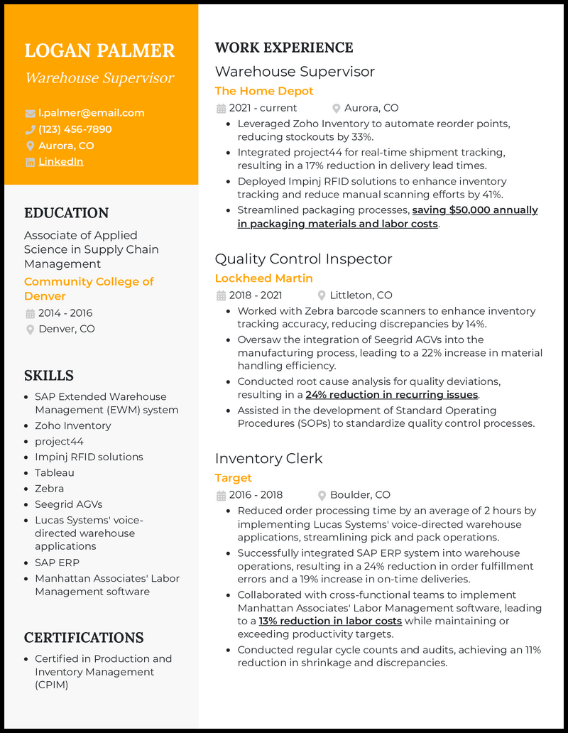 5 Warehouse Supervisor Resume Examples Built for 2026