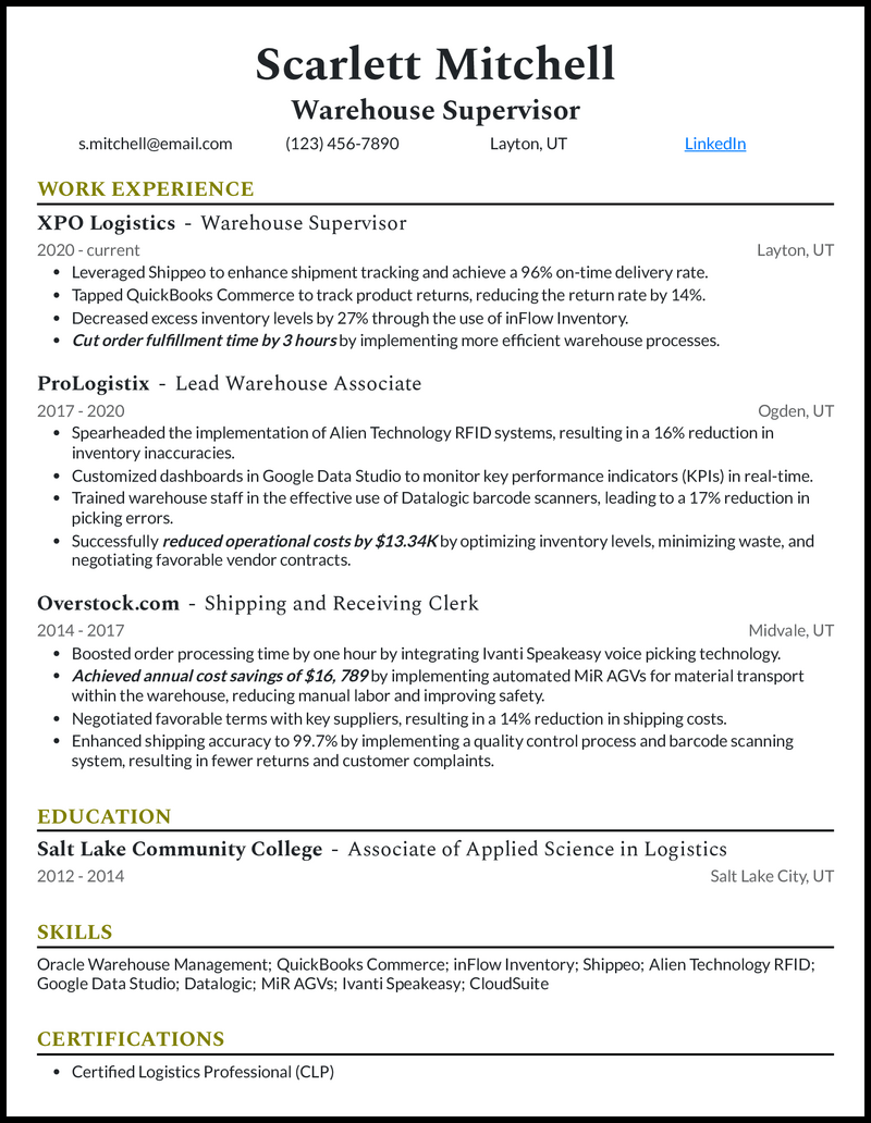 5 Warehouse Supervisor Resume Examples Built for 2025