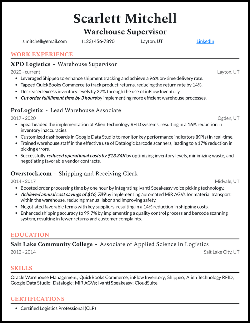 5 Warehouse Supervisor Resume Examples Built for 2025